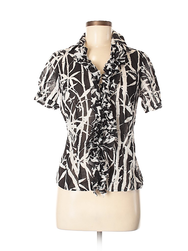 Etcetera 100% Cotton Print Black Short Sleeve Button-Down Shirt Size 6 ...