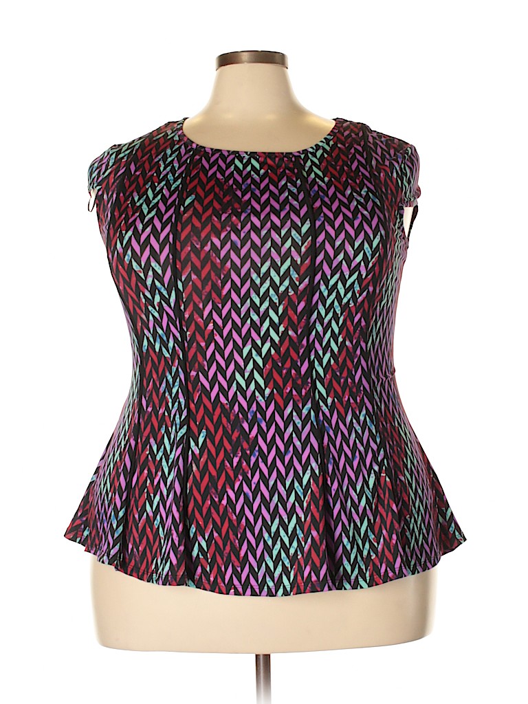 Maria Gabrielle Print Purple Short Sleeve Top Size 2X (Plus) - 66% off ...