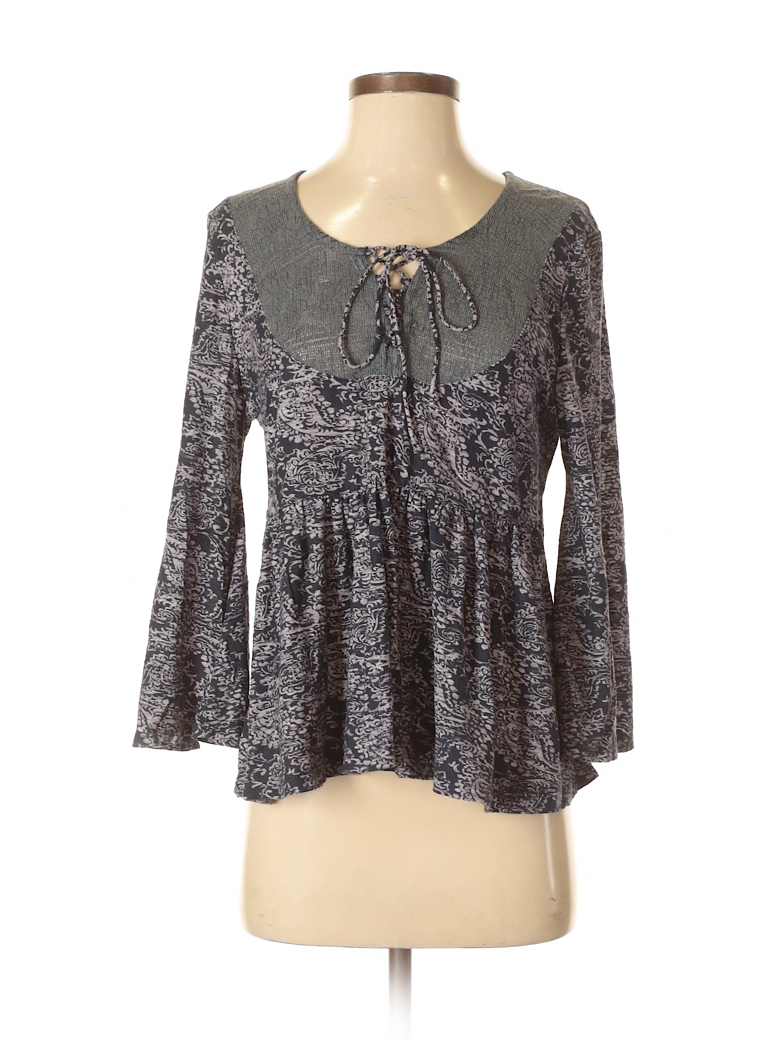 Akemi + Kin 100% Cotton Color Block Navy Blue 3/4 Sleeve Top Size XS ...