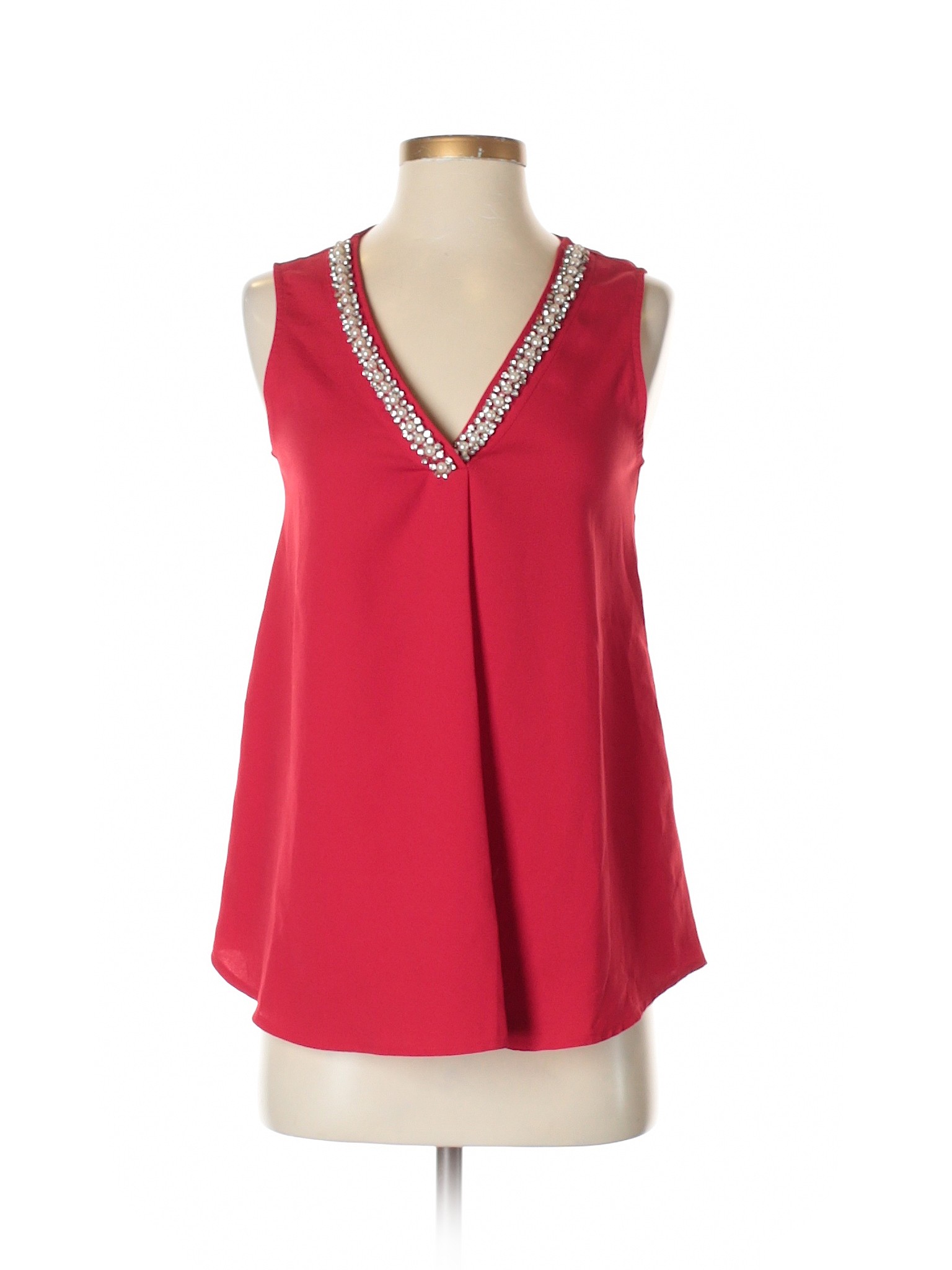Adrienne Vittadini 100 Polyester Solid Red Sleeveless Blouse Size S