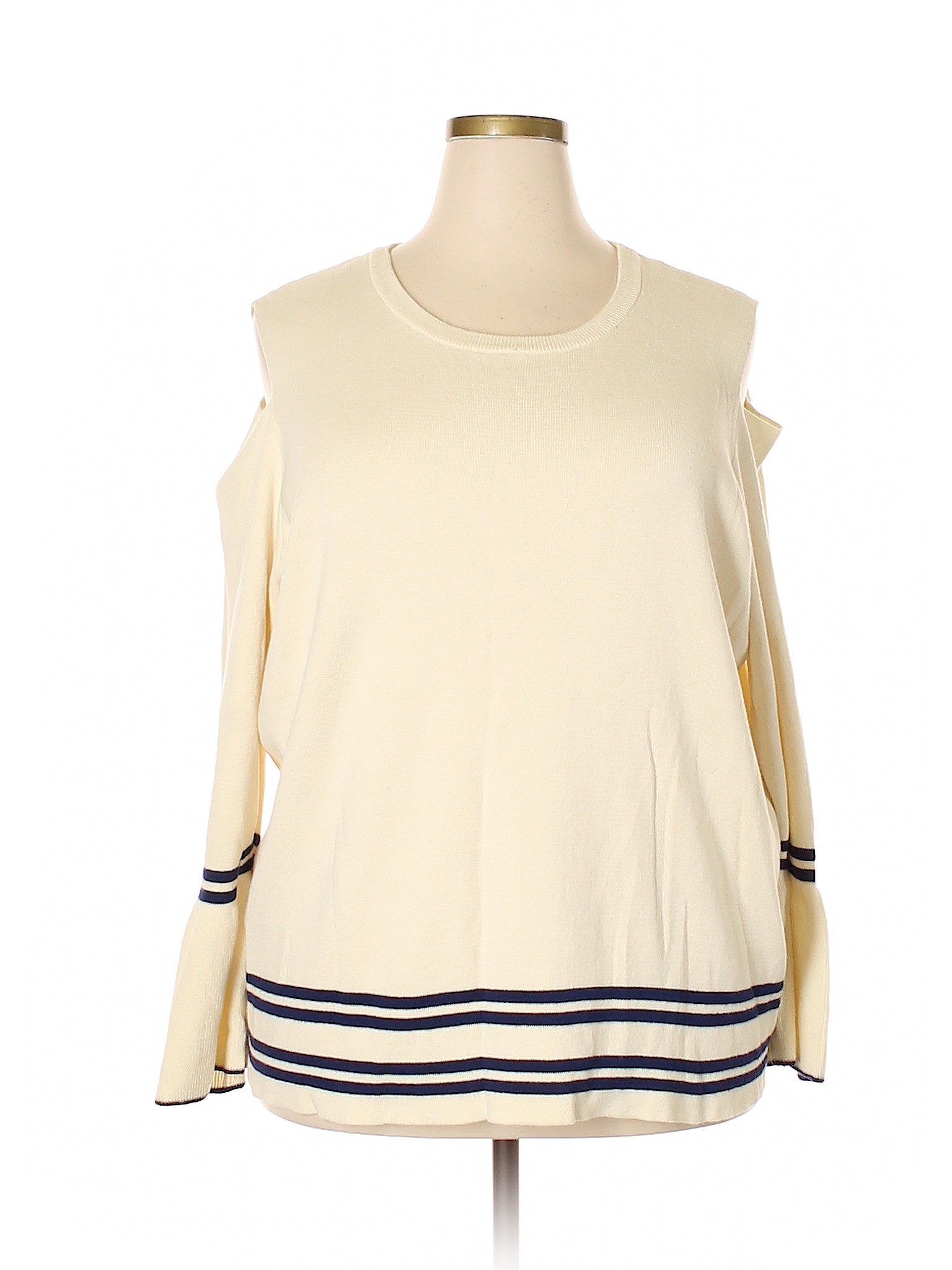 Lane Bryant 100 Cotton Color Block Stripes Ivory Beige Pullover