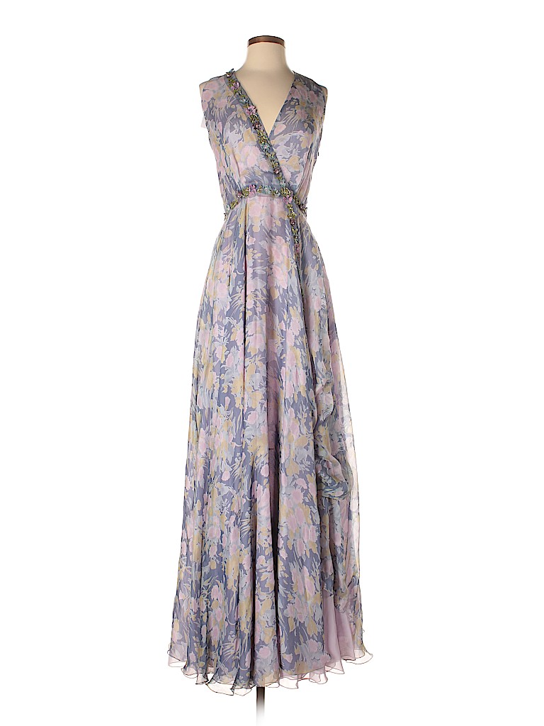 Luisa Beccaria 100% Silk Floral Tie-dye Light Pink Cocktail Dress Size ...