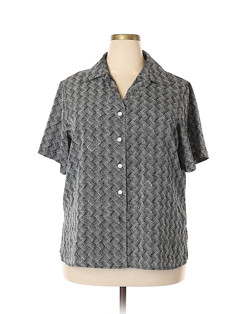 Notations 100 Polyester Solid Black Short Sleeve Button Down Shirt