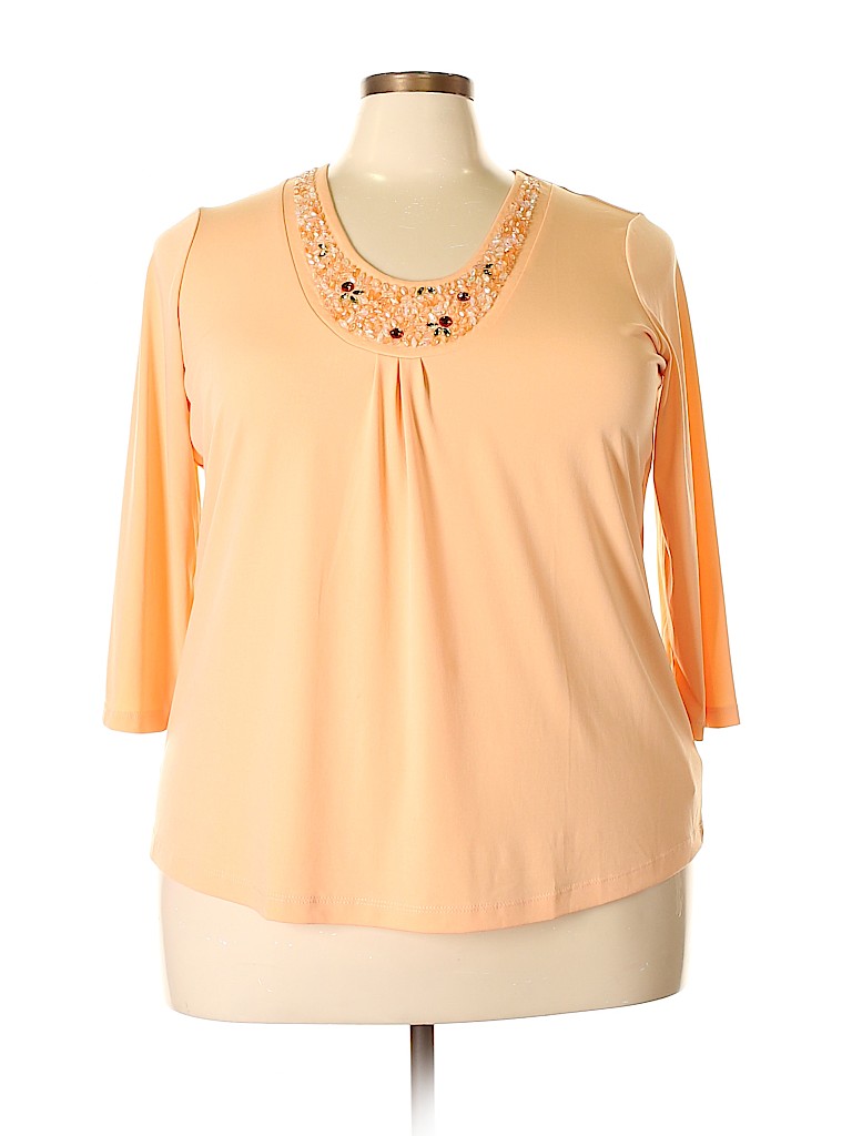 Susan Graver Solid Coral 3 4 Sleeve Top Size 1x Plus 73 Off Thredup