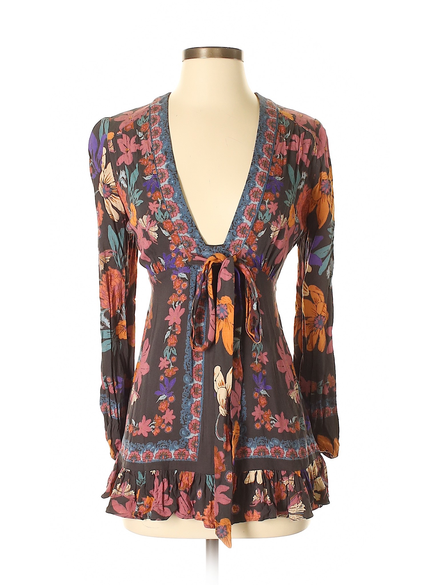 Free People 100 Rayon Floral Pink Long Sleeve Blouse Size 0 70 Off