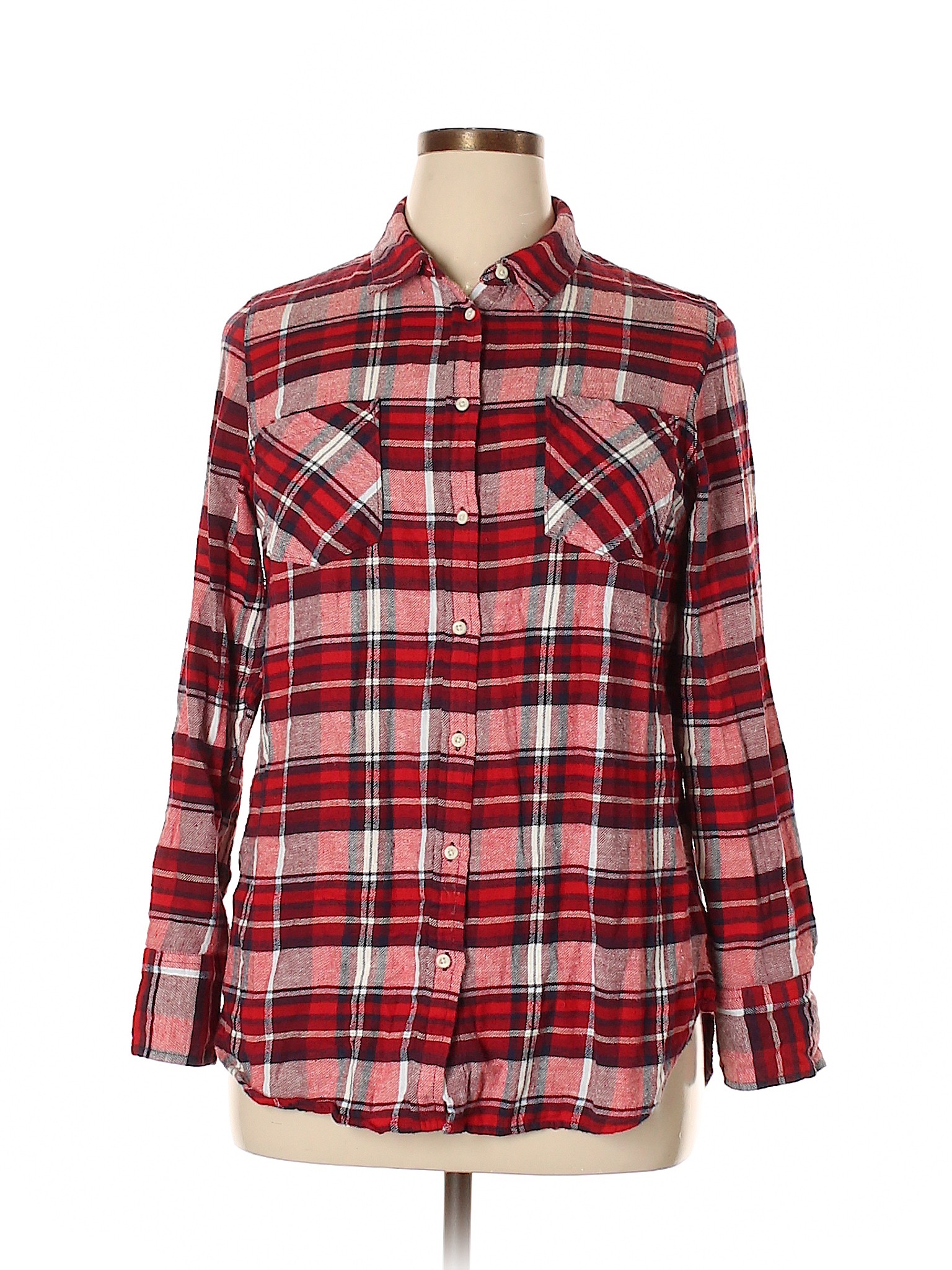 Merona Women Red Long Sleeve Button Down Shirt Xl Ebay
