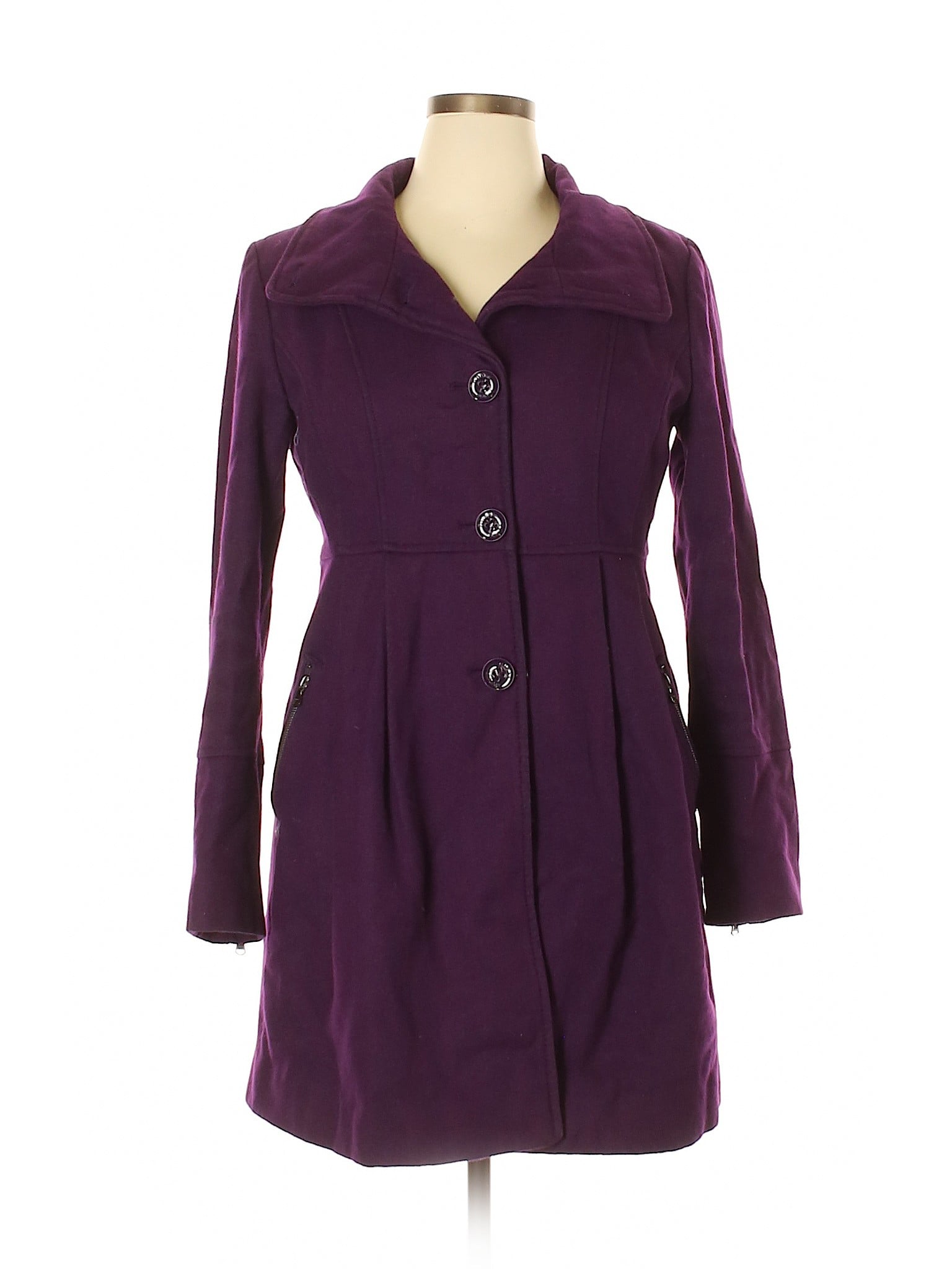 Guess Solid Purple Wool Coat Size L - 81% off | thredUP