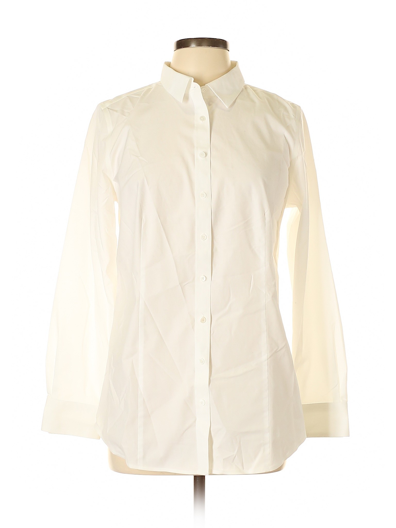 Talbots Color Block Solid White Ivory Long Sleeve Button Down Shirt