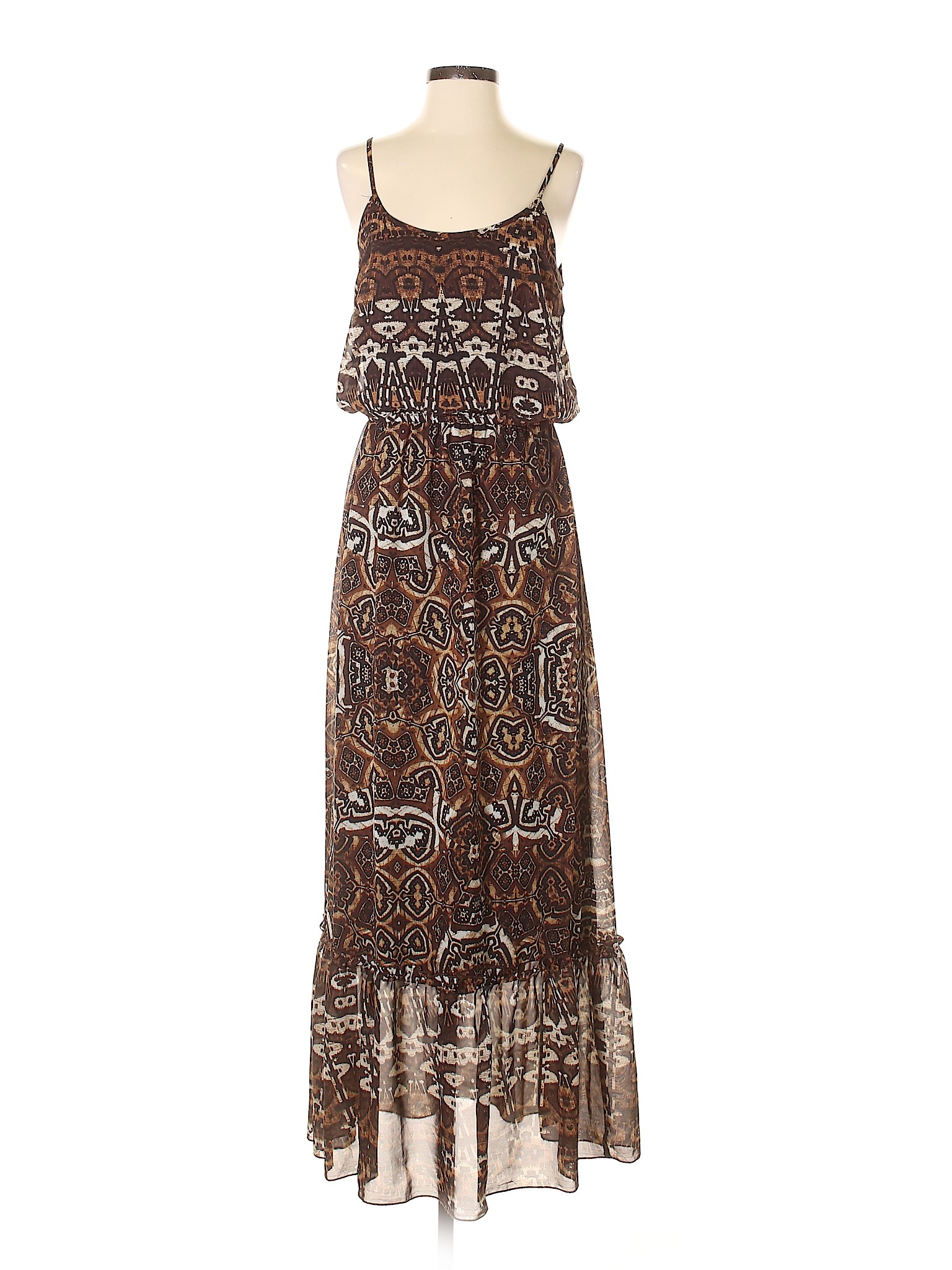 SOHO Apparel Ltd 100% Polyester Paisley Brown Casual Dress Size 8 - 80% ...