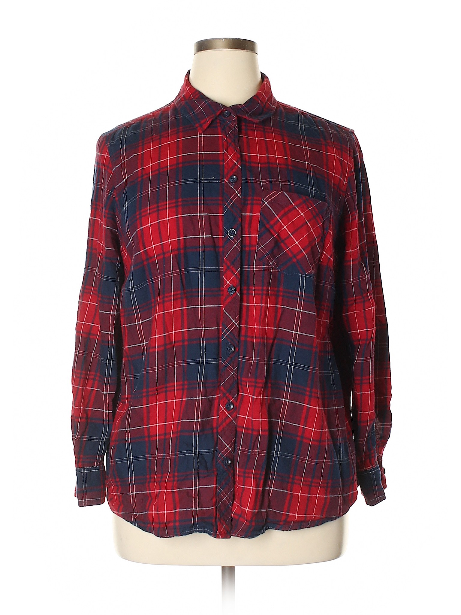 Terra & Sky 100% Cotton Plaid Red Long Sleeve Button-Down Shirt Size 0X (Plus) - 21% off | thredUP