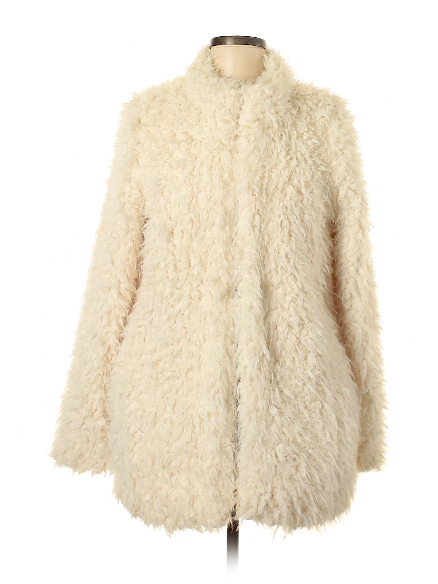 Forever 21 Contemporary 100% Polyester Solid Ivory Faux Fur Jacket Size ...