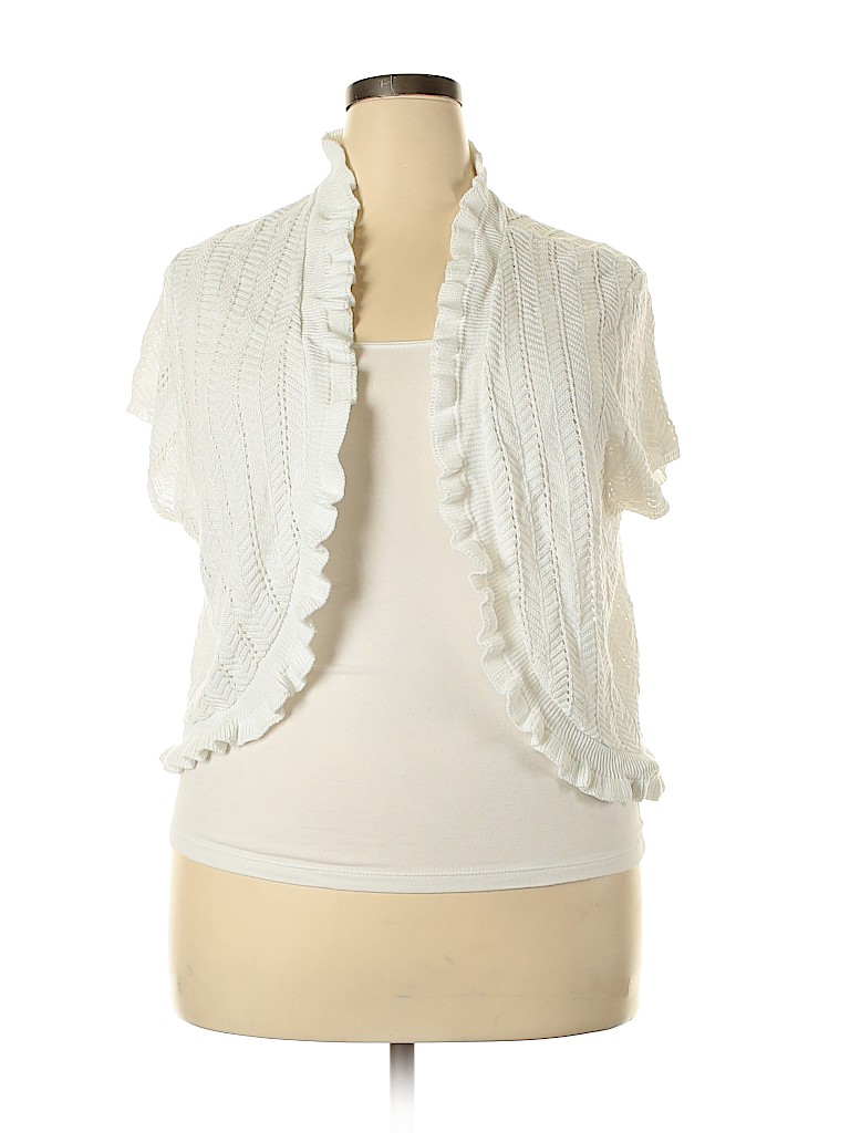 NY Collection 100% Acrylic Solid White Cardigan Size 3X (Plus) - 77% ...