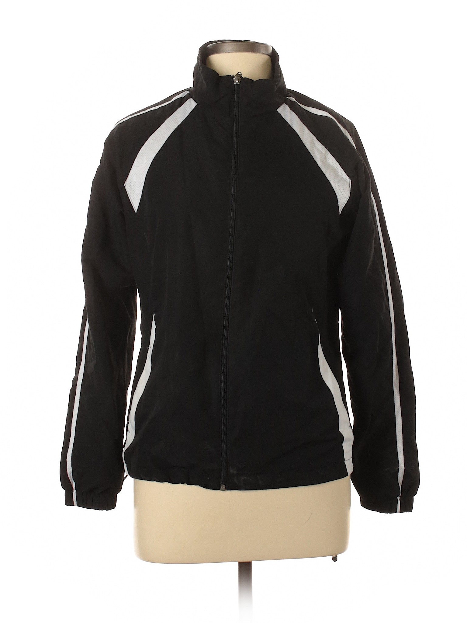 Athletic Works 100% Polyester Solid Color Block Black Track Jacket Size ...