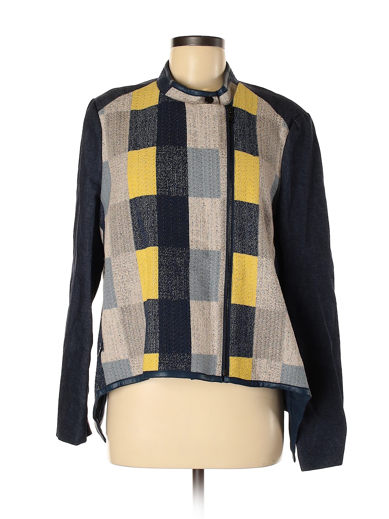 BCBGMAXAZRIA Checkered-gingham Color Block Yellow Blue Jacket Size L ...