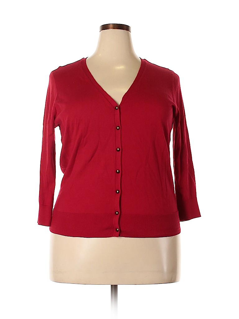 Chaps 100% Cotton Solid Red Cardigan Size 1X (Plus) - 61% off | thredUP