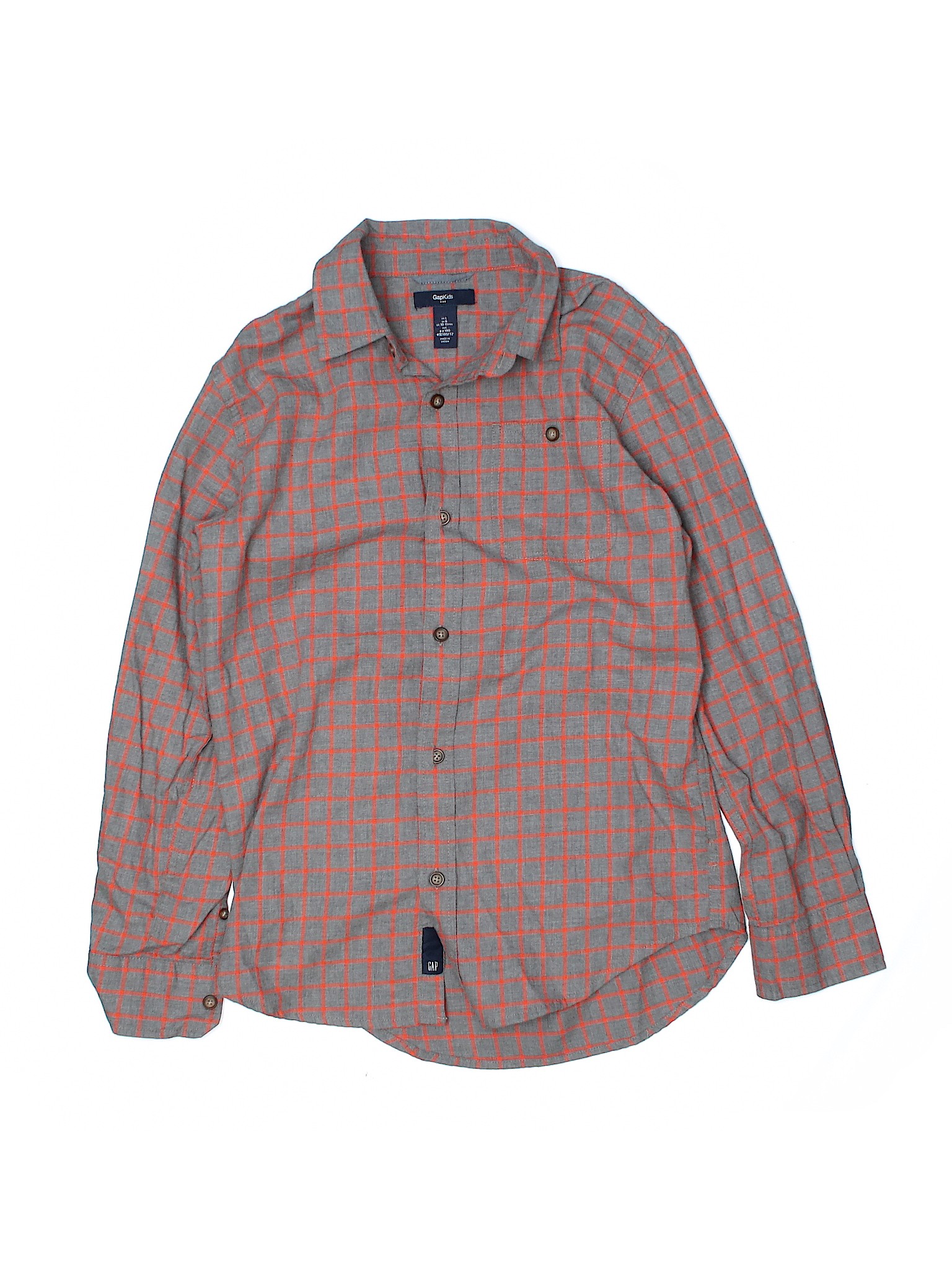 Gap Kids Outlet 100% Cotton Checkered-gingham Gray Long Sleeve Button ...