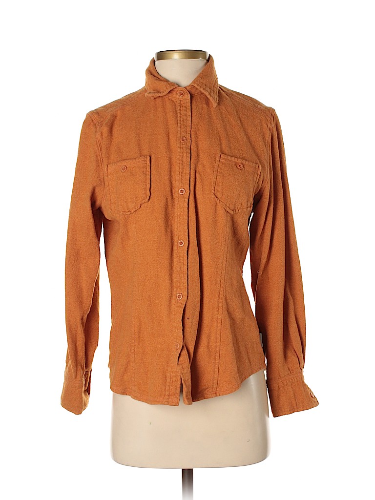 Woolrich 100 Cotton Solid Orange Long Sleeve Button Down Shirt Size S