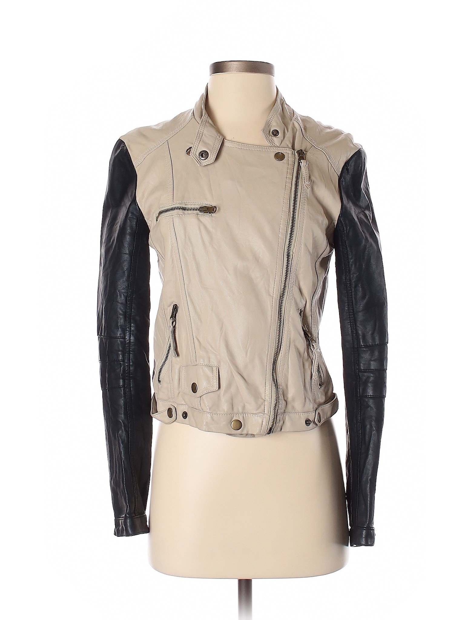 RD Style 100% Polyurethane Solid Tan Faux Leather Jacket Size S - 73% ...