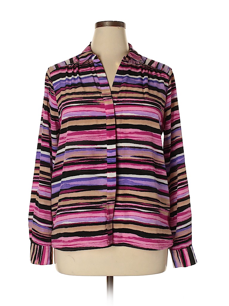 Dana Buchman 100 Polyester Stripes Purple Long Sleeve Blouse Size Xl