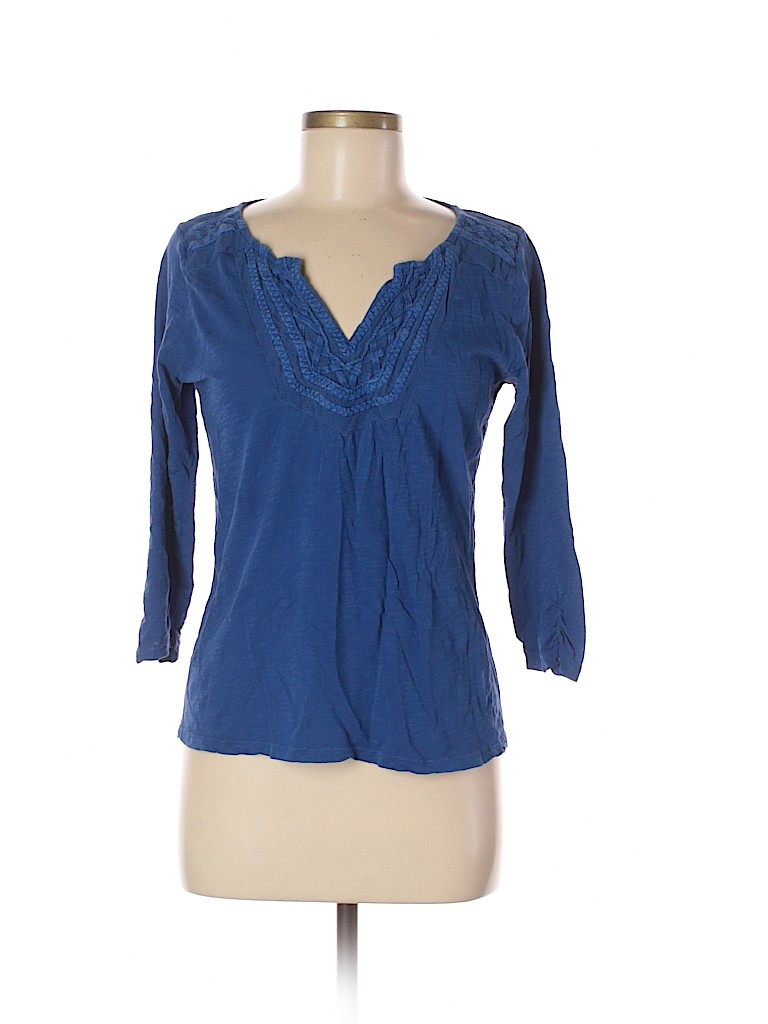 Lucky Brand 100 Cotton Solid Blue 3 4 Sleeve Top Size M 34 Off