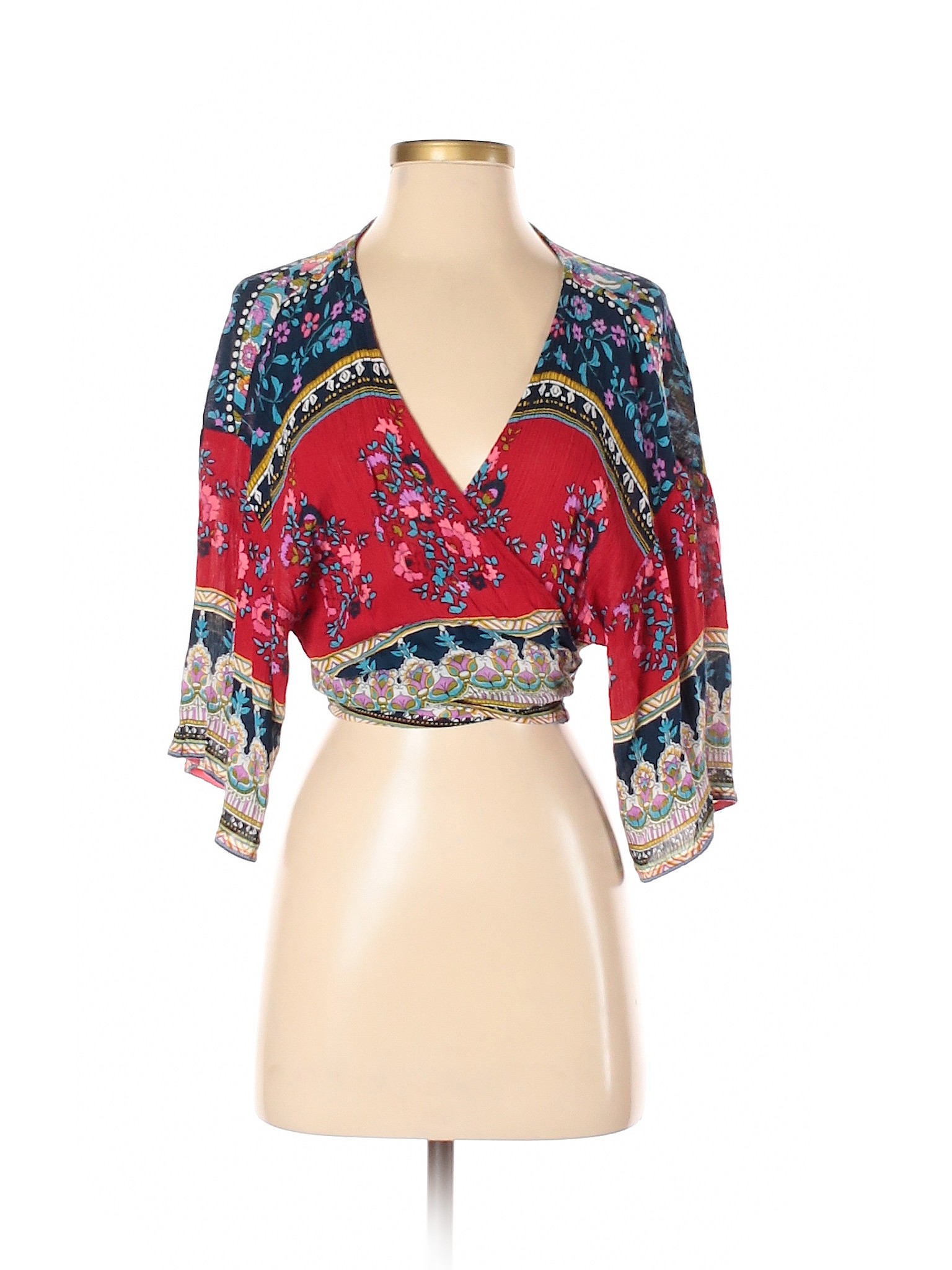 Patrons of Peace 100% Rayon Paisley Red Short Sleeve Blouse Size S - 72 ...