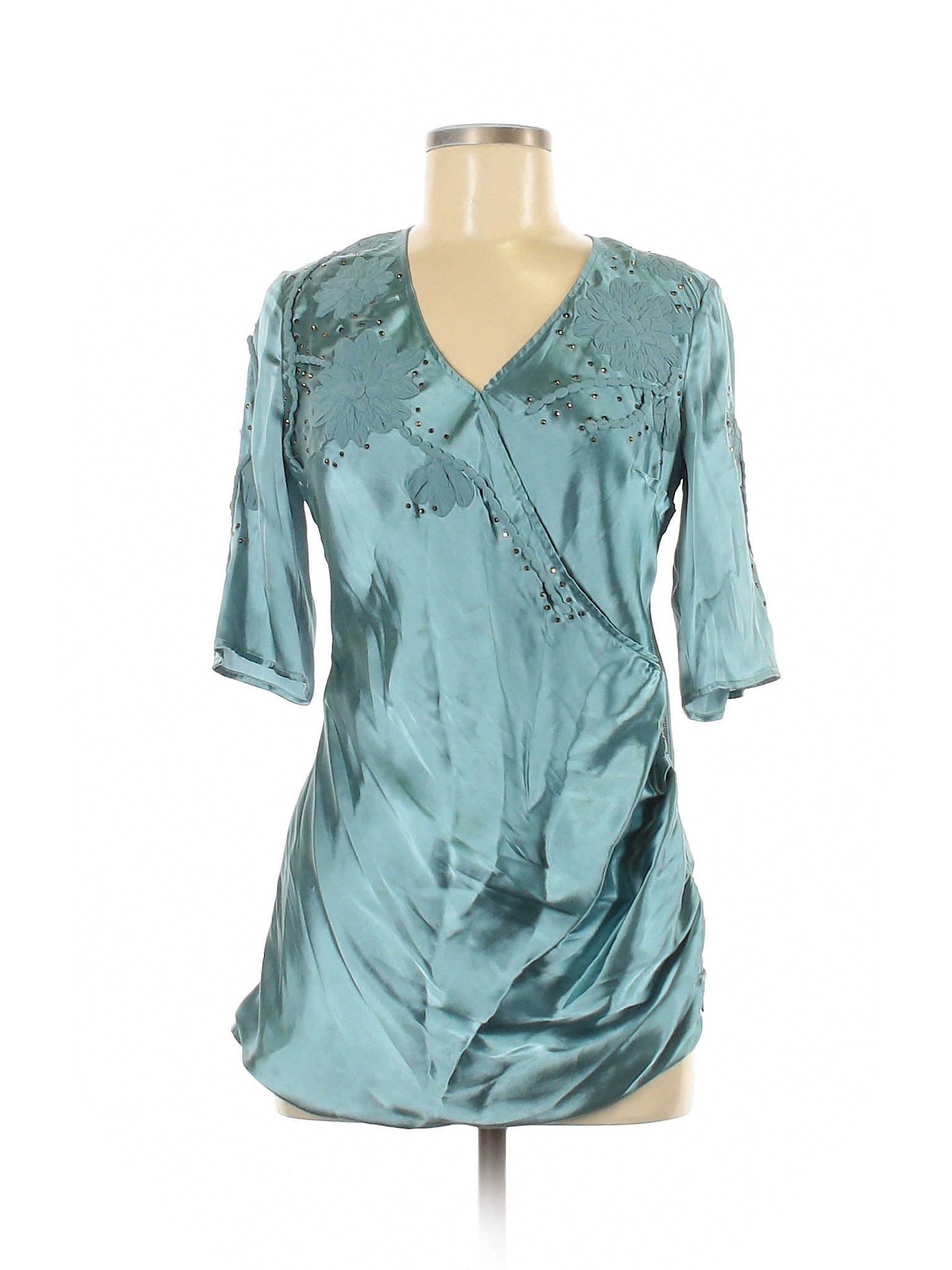 Tracy Reese 100 Silk Blue Short Sleeve Silk Top Size S 87 Off Thredup