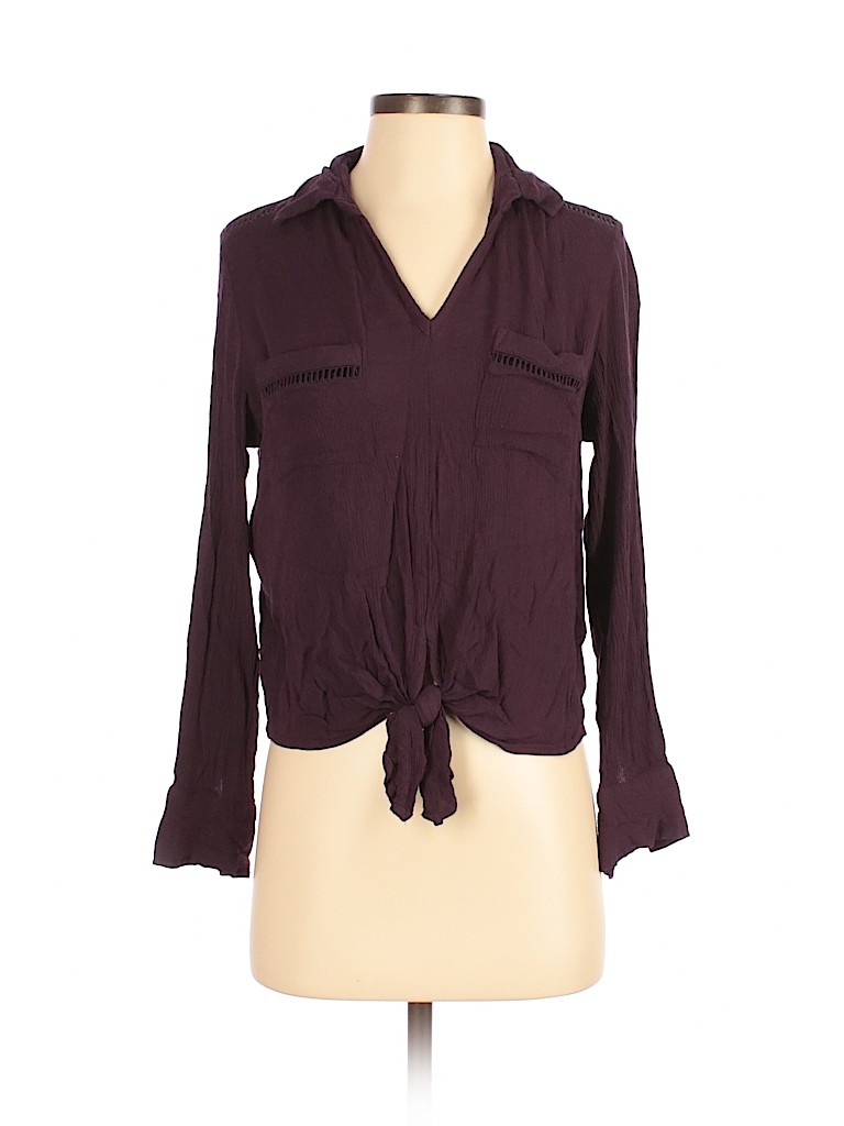 Karen Kane 100 Rayon Solid Purple Long Sleeve Blouse Size S 95 Off