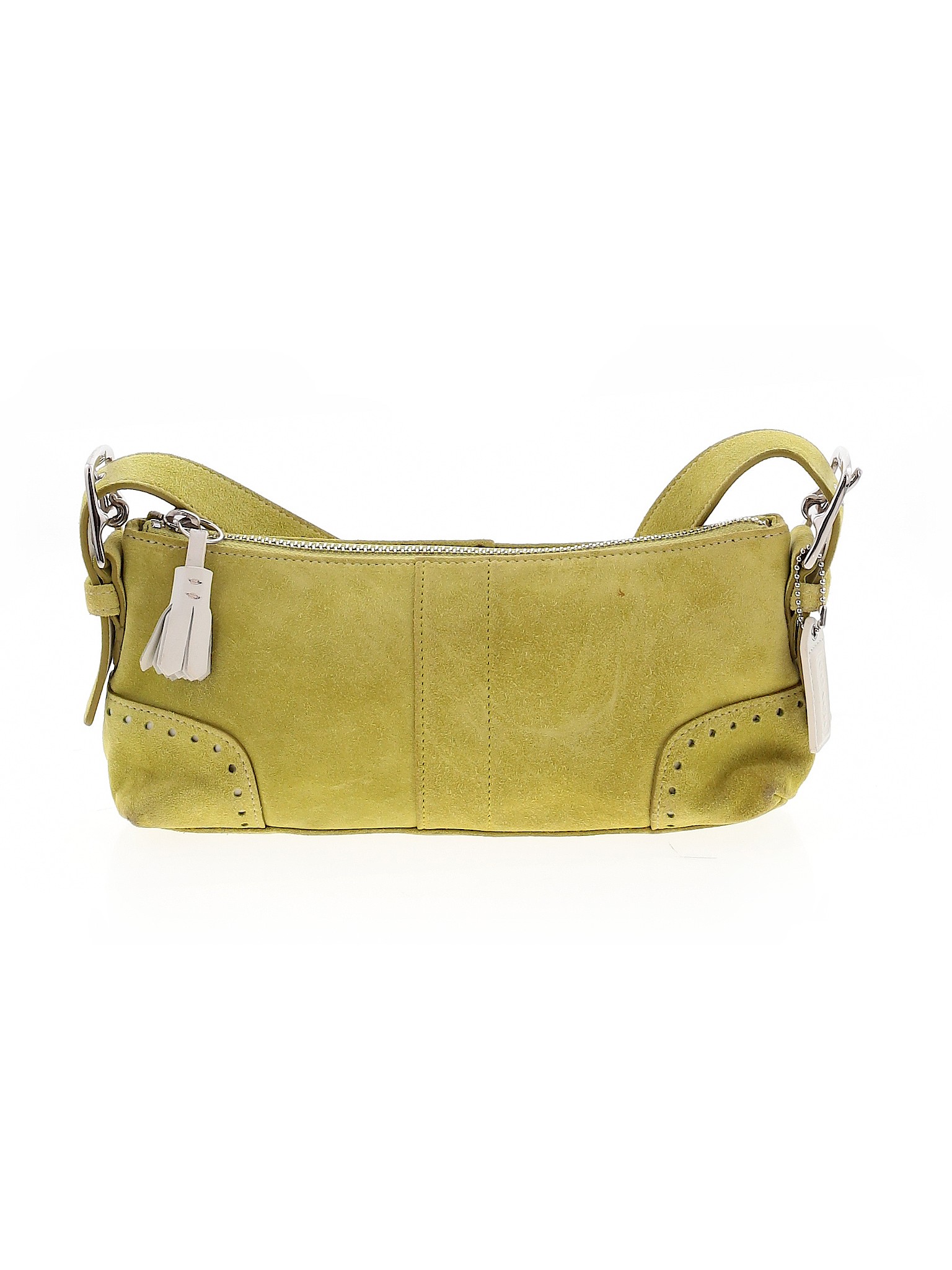 Coach 100% Leather Color Block Solid Yellow Green Leather Shoulder Bag ...