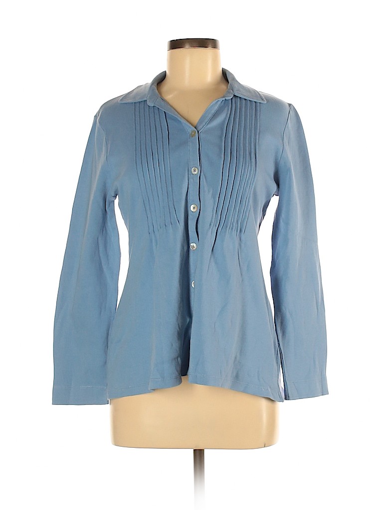 Appleseeds Solid Colored Blue Long Sleeve Button-Down Shirt Size M - 81 ...