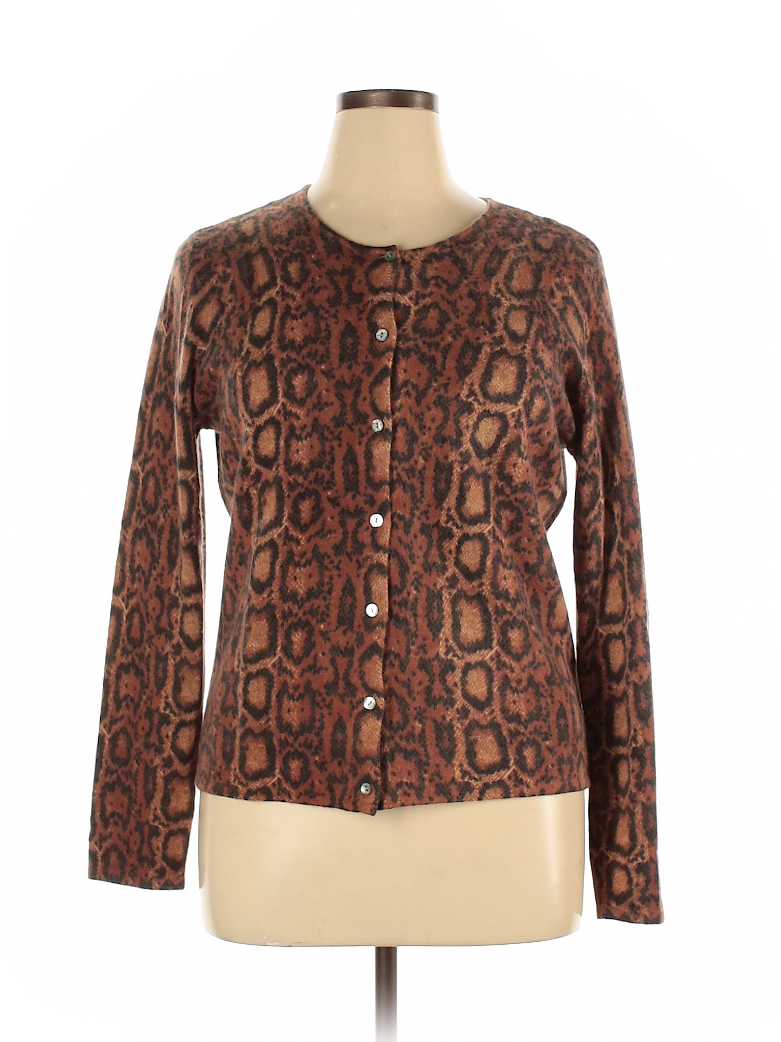 Jillian Jones Animal Print Color Block Brown Tan Wool Cardigan Size XL ...