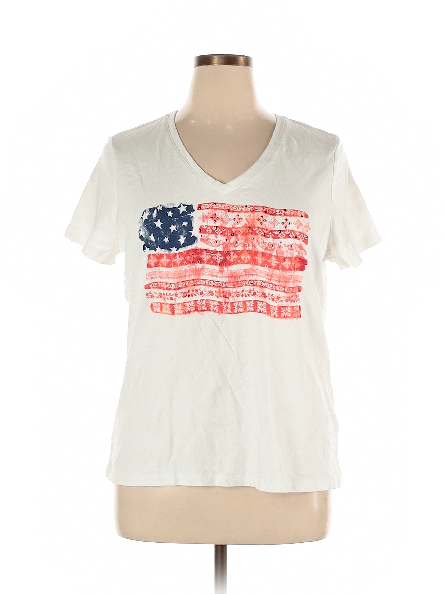 Studio Works 100% Cotton Graphic Solid White Short Sleeve T-Shirt Size ...