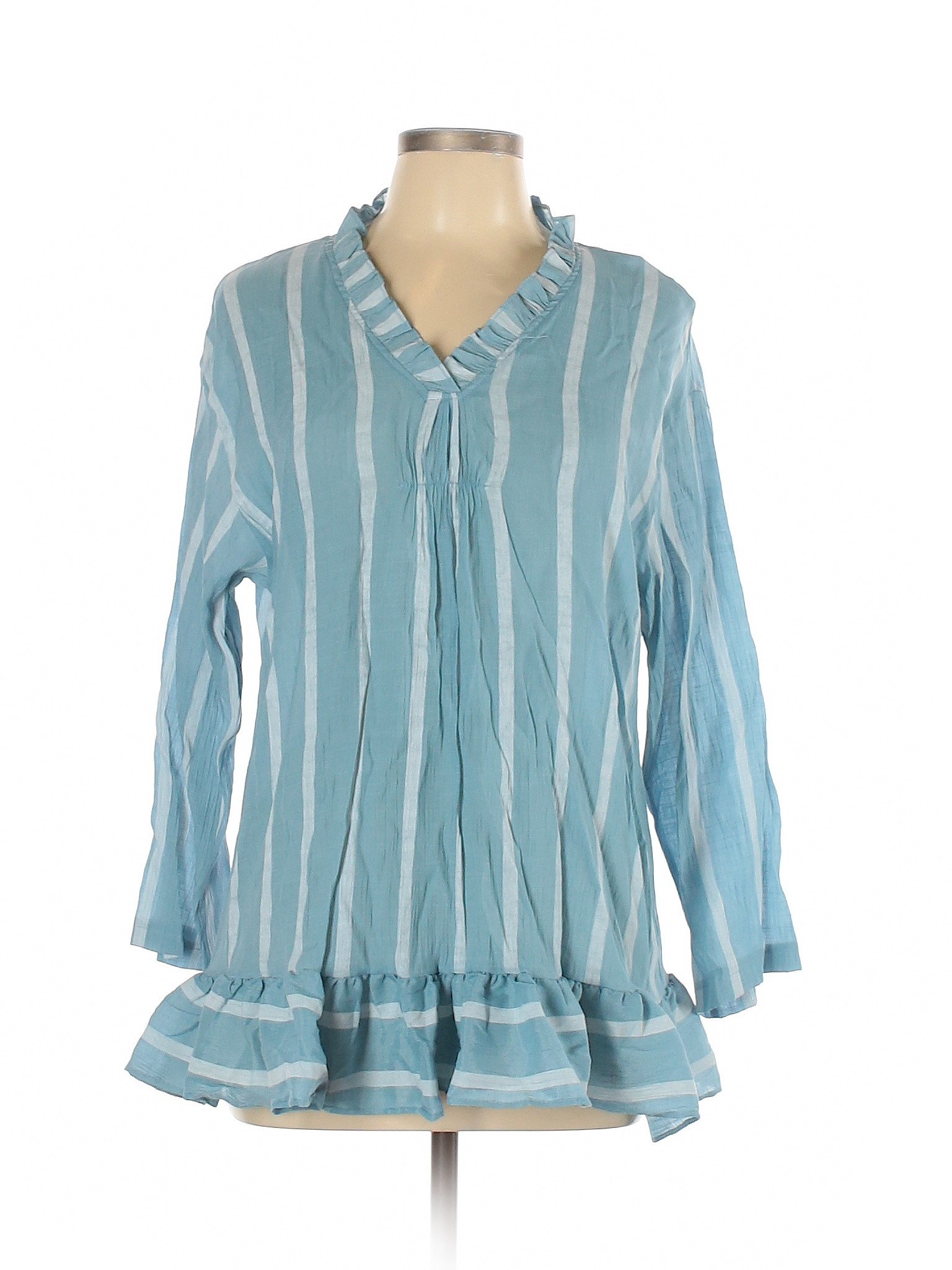 Misslook Stripes Blue Long Sleeve Blouse Size L 86 Off Thredup