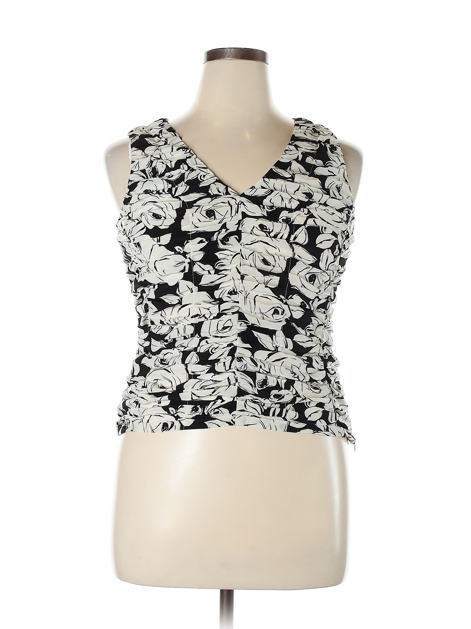 Carlisle 100% Silk Floral White Ivory Sleeveless Silk Top Size 14 - 93% ...