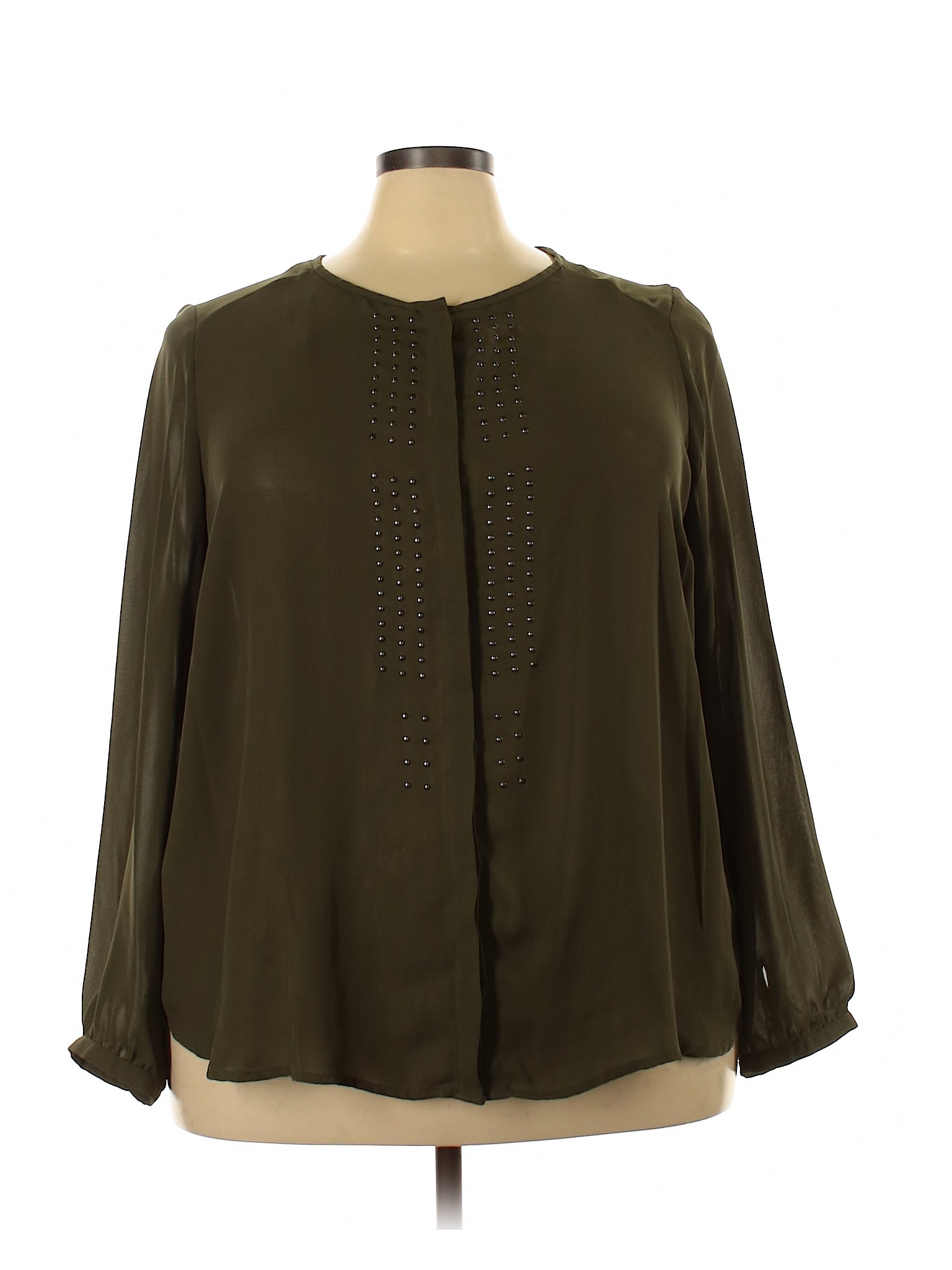Simply Emma 100% Polyester Green Long Sleeve Blouse Size 3X (Plus) - 66 ...
