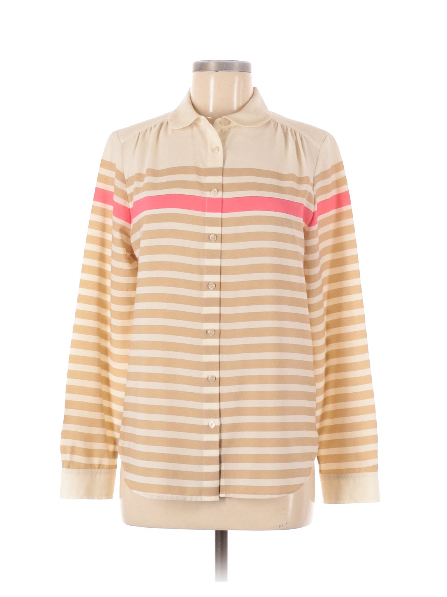 Talbots 100 Polyester Stripes Colored Tan Long Sleeve Blouse Size 10
