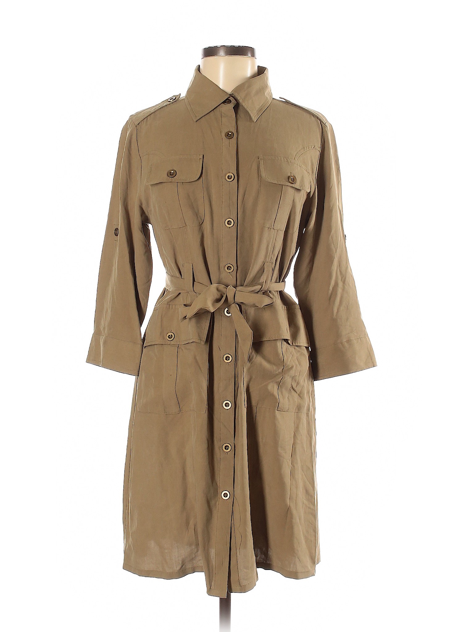 MG Silk Collection 100% Silk Tan Casual Dress Size M - 26% off | ThredUp