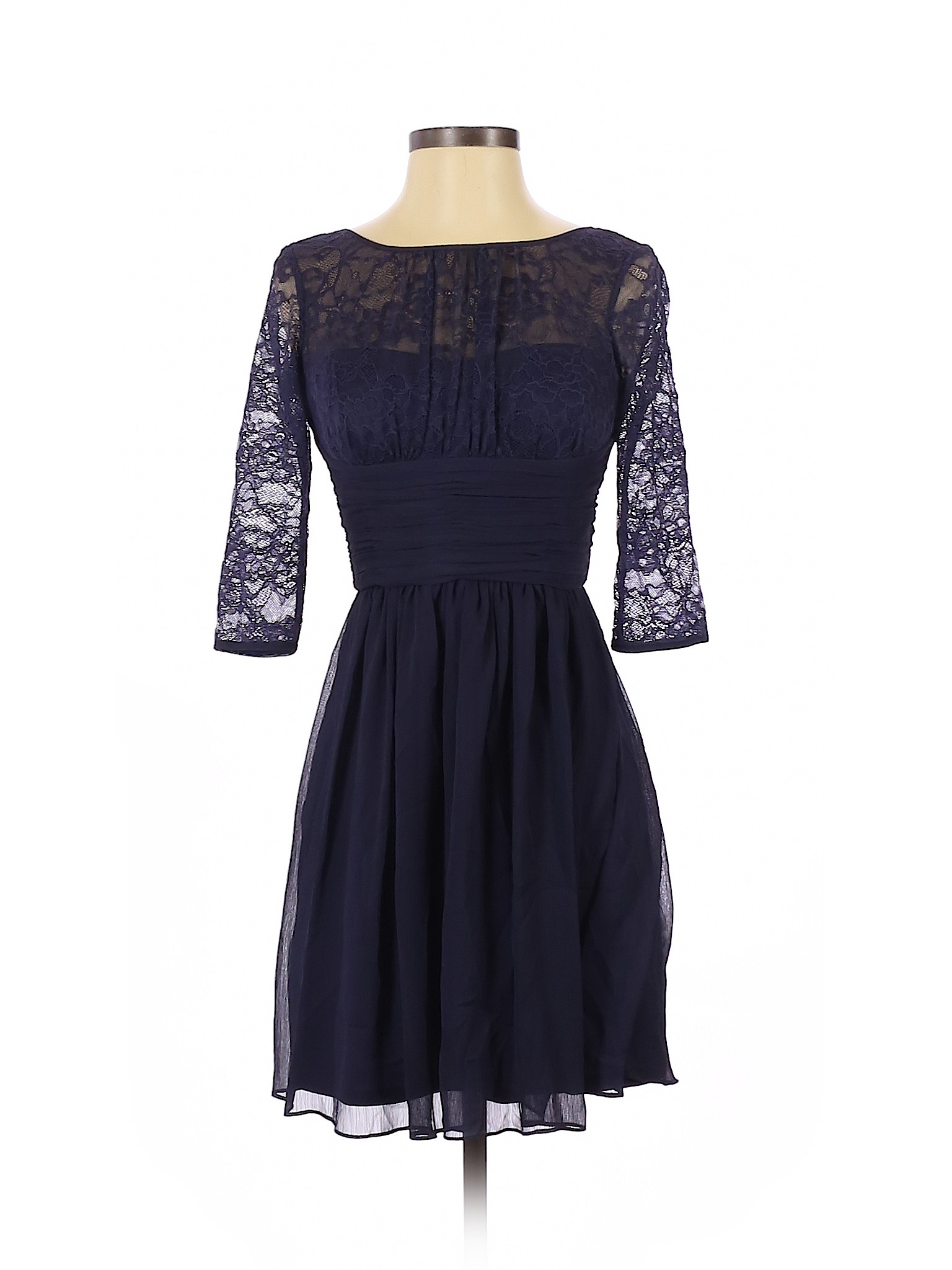 Max And Cleo 100 Polyester Solid Navy Blue Cocktail Dress Size 0 85
