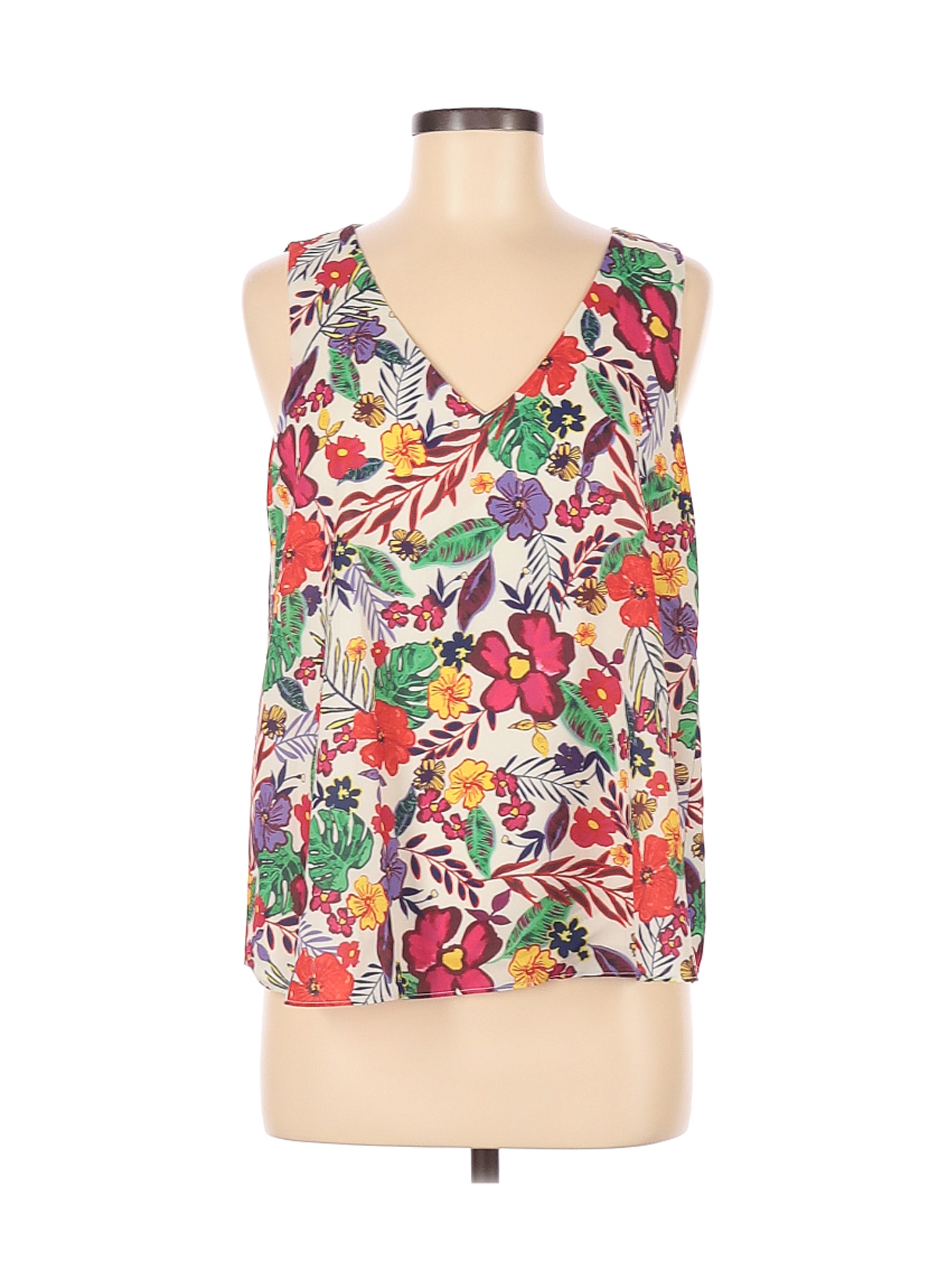 Tabitha Webb 100% Polyester Floral Multi Color Ivory Sleeveless Blouse ...
