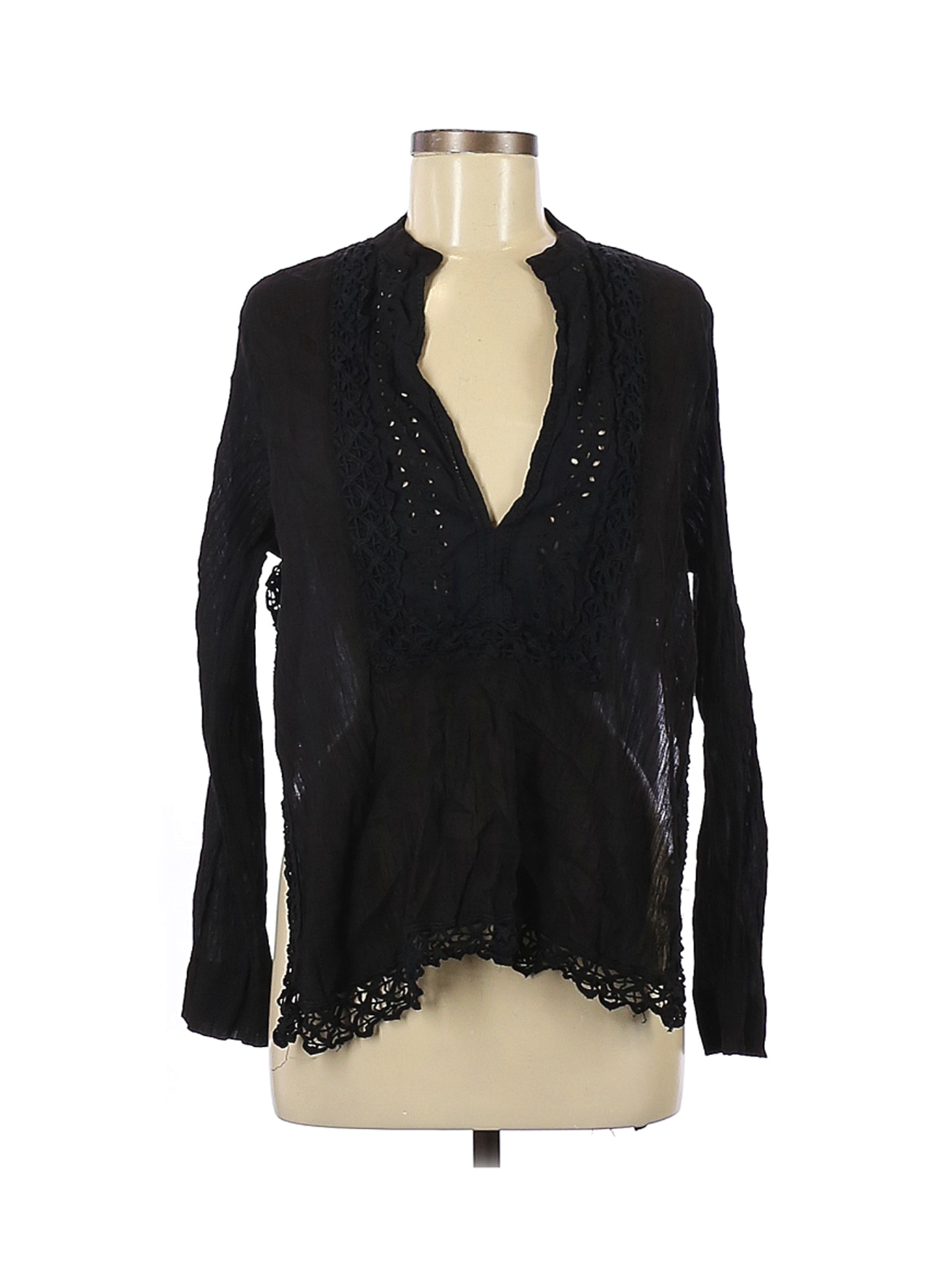 Lovestitch 100 Cotton Black Long Sleeve Blouse Size L 63 Off Thredup