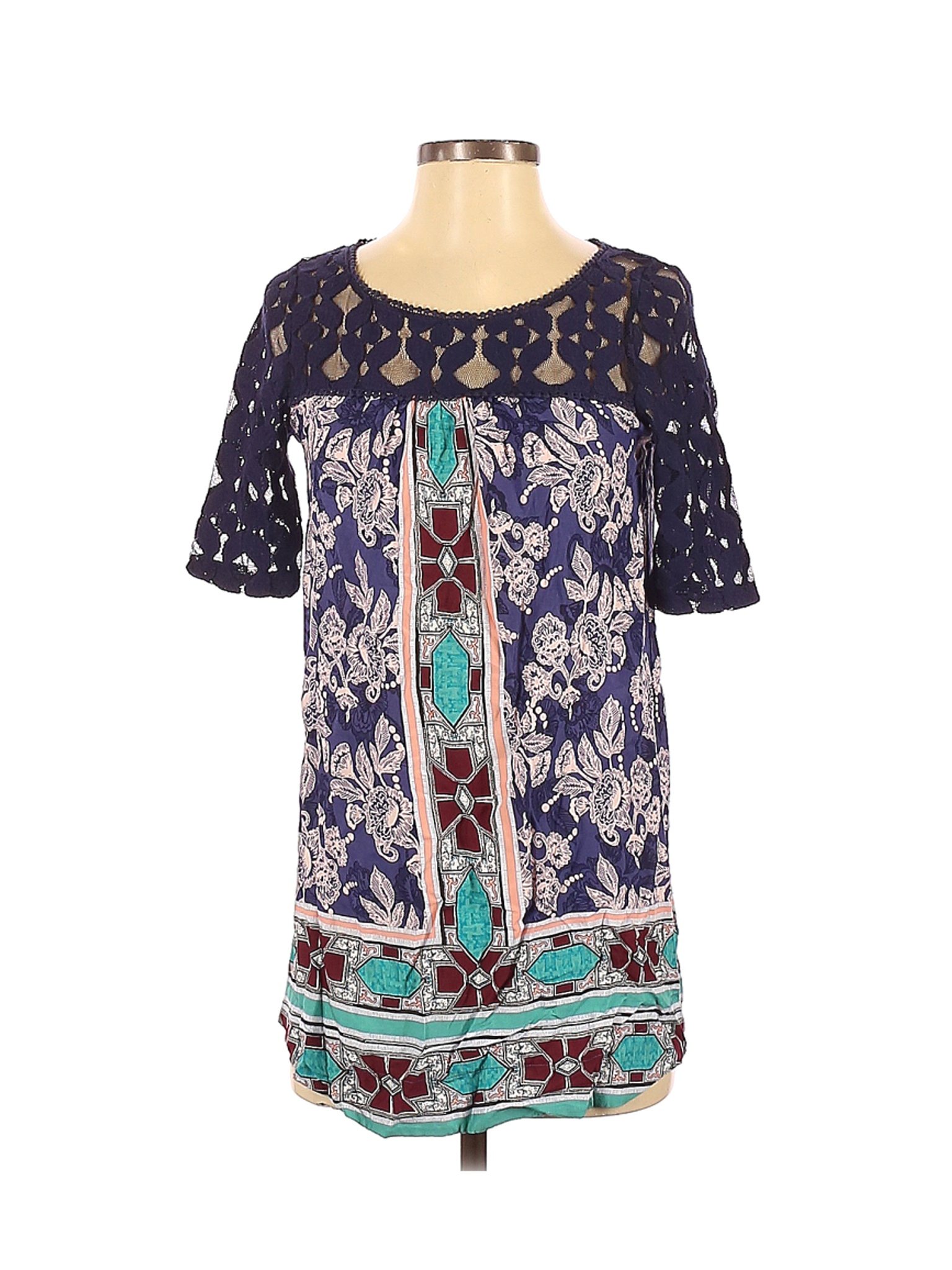 Akemi Kin 100 Rayon Floral Blue Short Sleeve Blouse Size Xs 92