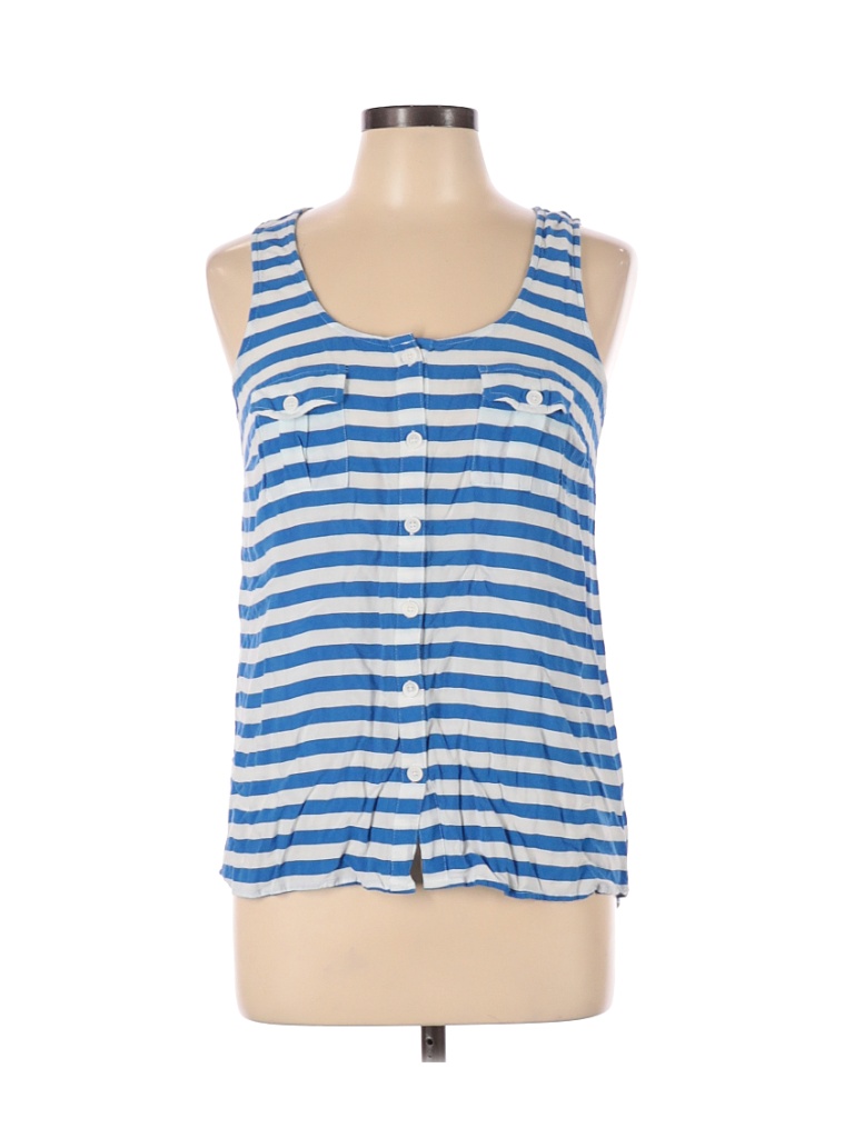 Route 66 100% Recycled Plastic Stripes Blue Sleeveless Blouse Size L ...