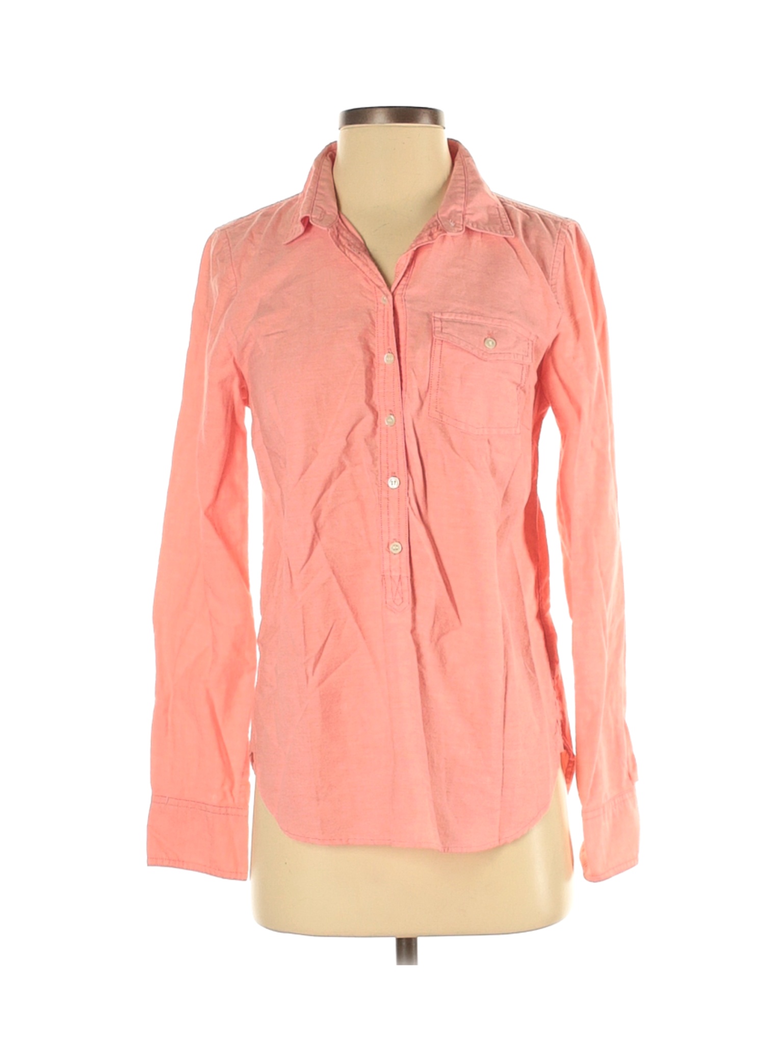 J Crew Factory Store 100 Cotton Pink Orange Long Sleeve Blouse Size Xs