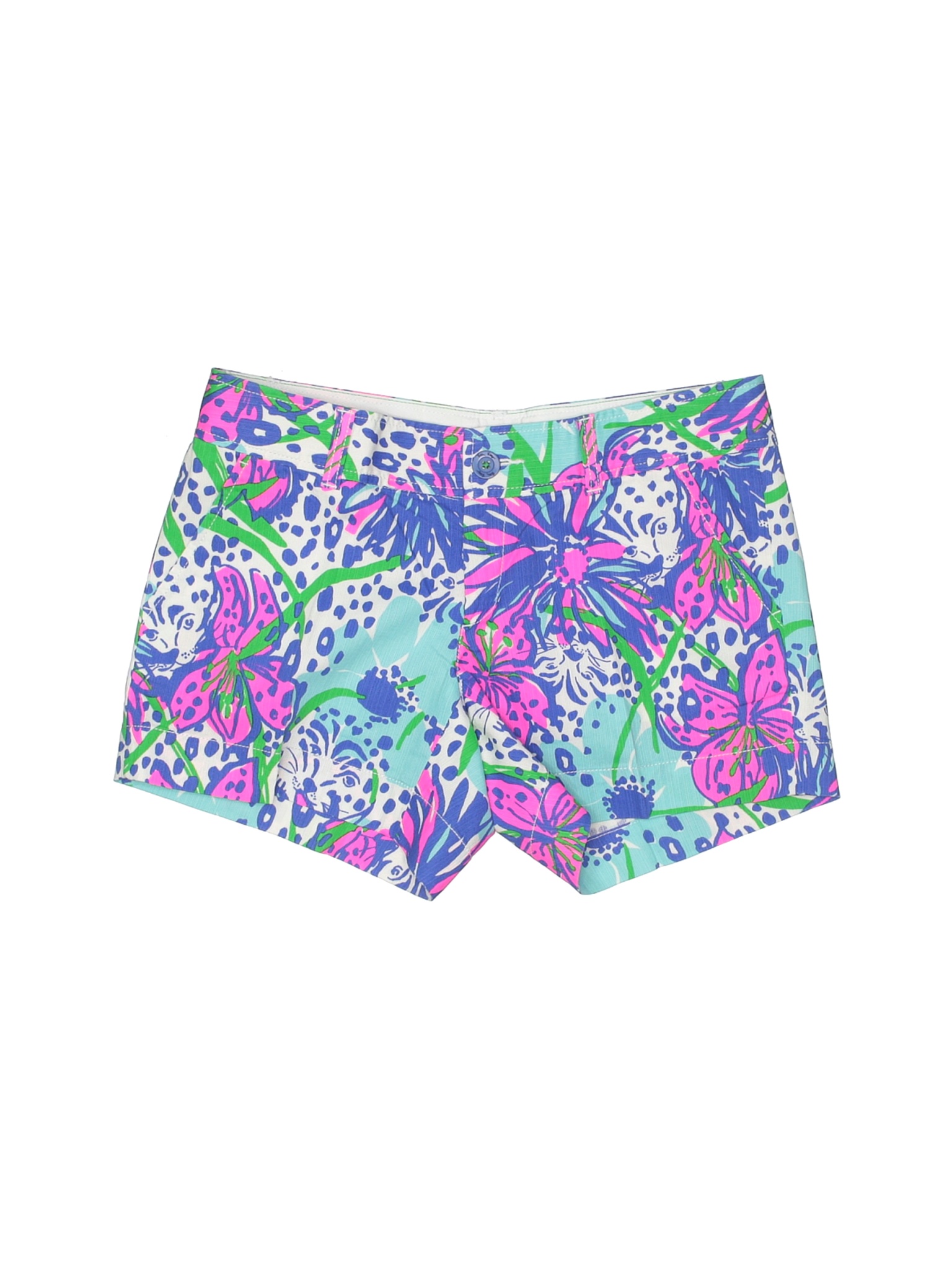 Lilly Pulitzer 100 Cotton Floral Blue Khaki Shorts Size 0 73 Off