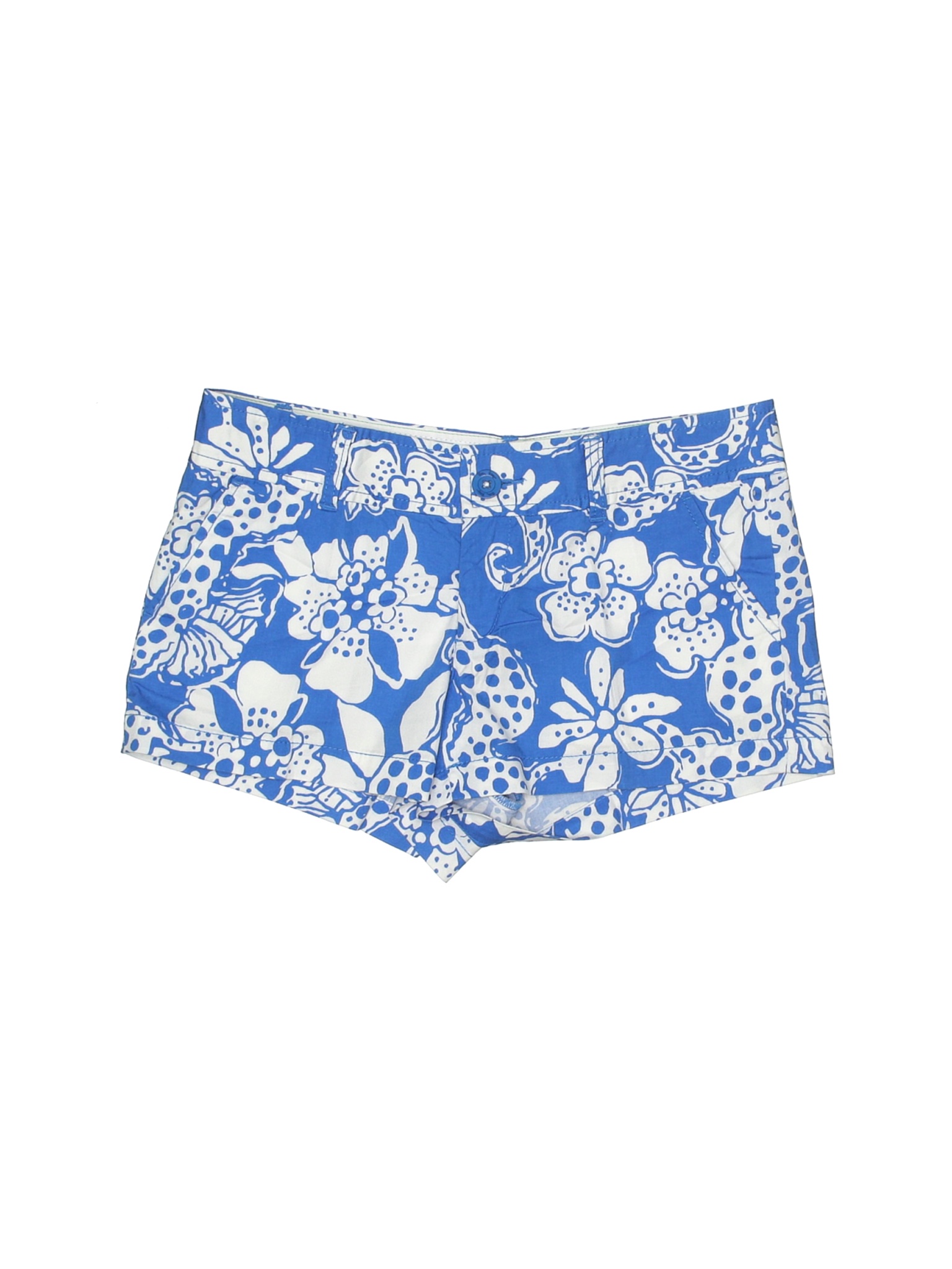Lilly Pulitzer 100 Cotton Floral Blue Khaki Shorts Size 4 72 Off