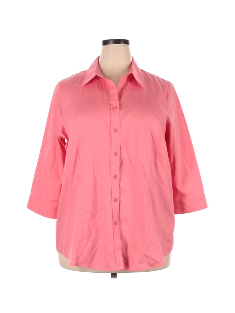 Coldwater Creek 100 Cotton Pink 3 4 Sleeve Button Down Shirt Size 1x