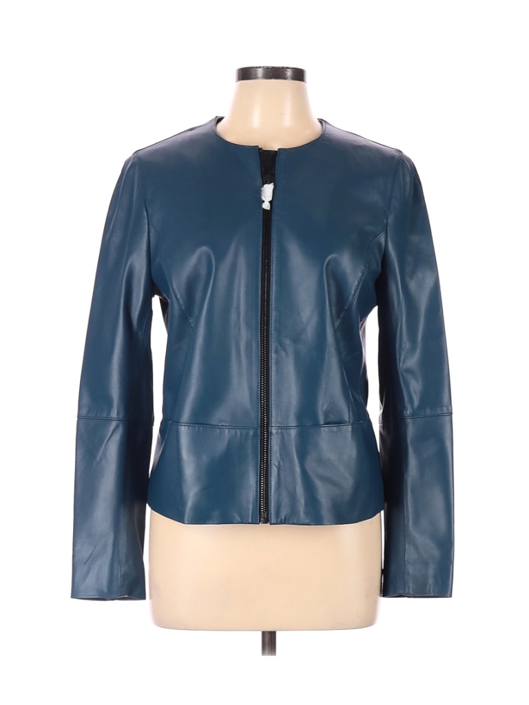 Anne Klein 100% Leather Solid Blue Leather Jacket Size 10 - 68% off ...