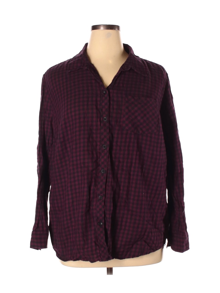 Terra & Sky 100% Cotton Checkered-gingham Multi Color Purple Long Sleeve Button-Down Shirt Size ...