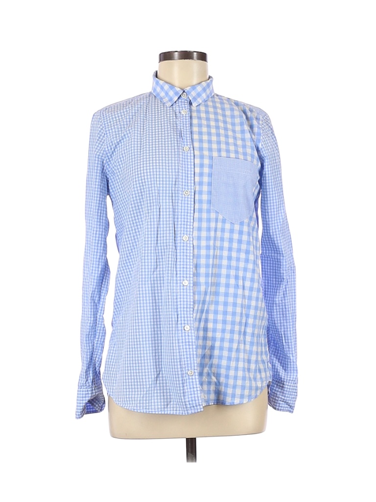 J.Crew 100% Cotton Checkered-gingham Blue Long Sleeve Button-Down Shirt Size 8 - 86% off | thredUP