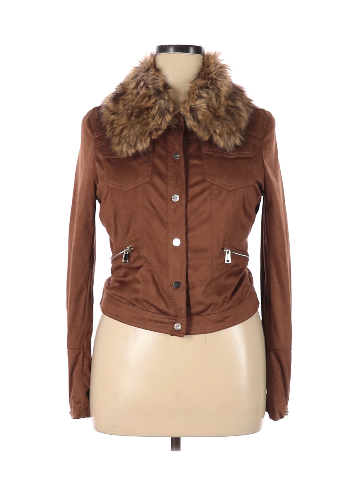 River Island 100% Polyester Solid Brown Jacket Size 14 - 65% off | thredUP