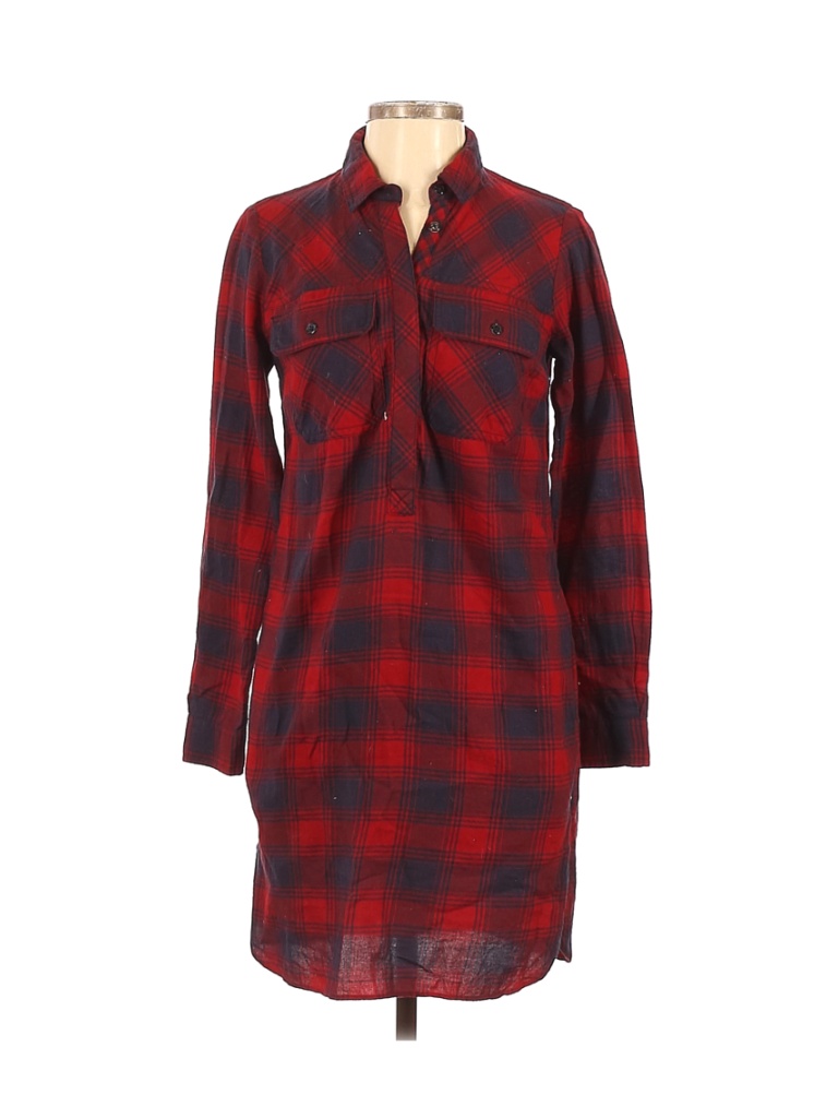 J.Crew Factory Store 100% Cotton Plaid Maroon Red Casual Dress Size XXS ...